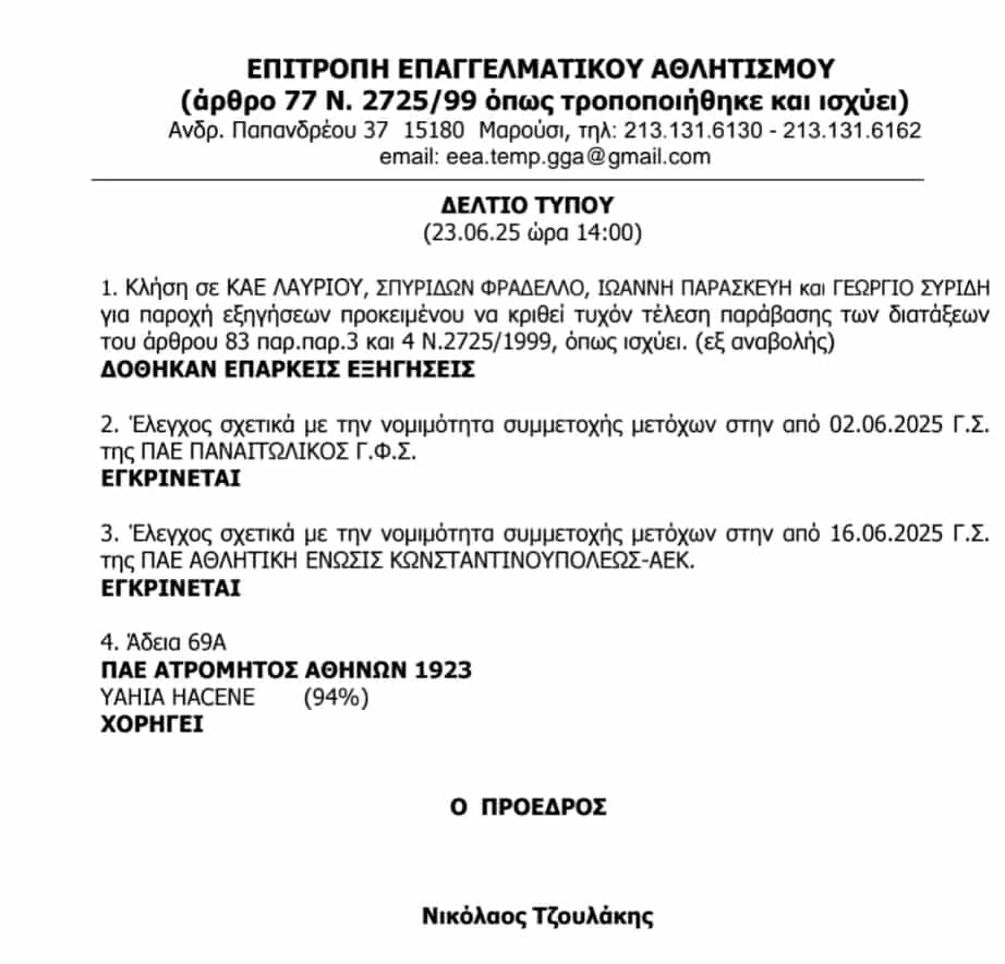 Ατρόμητος: Πήρε την έγκριση της ΕΕΑ ο Χαγιά Χασίν για την αγορά των ...
