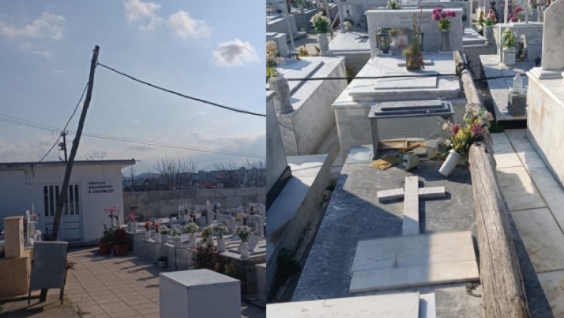 Παρατημένος μέσα σε νεκροταφείο της Κρήτης στύλος της ΔΕΗ που έπεσε ...