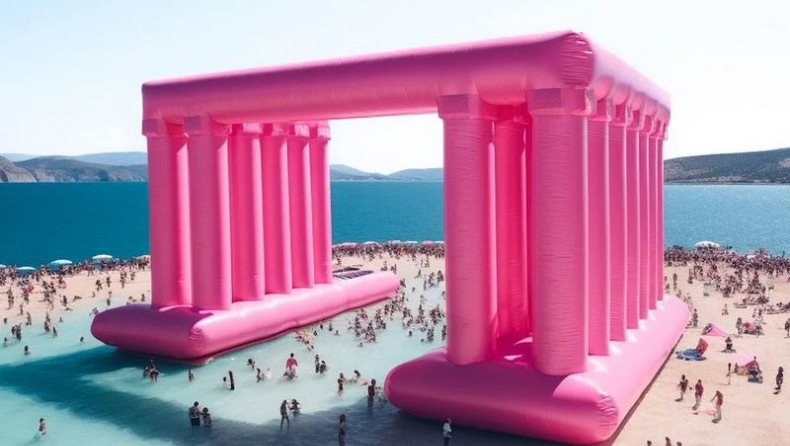 Η Ακρόπολη έγινε σκηνικό από τη Barbie: Ροζ, φουσκωτή και με water park ...