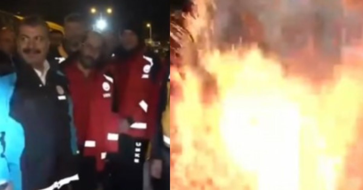 Η στιγμή που εξερράγη σόμπα δίπλα στον υπουργό Υγείας της Τουρκίας (vid ...